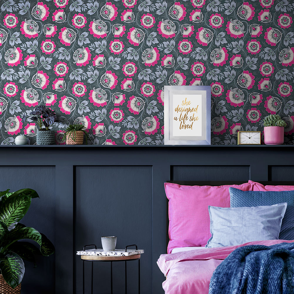 Neva Pink & Grey Wallpaper | Olenka Design